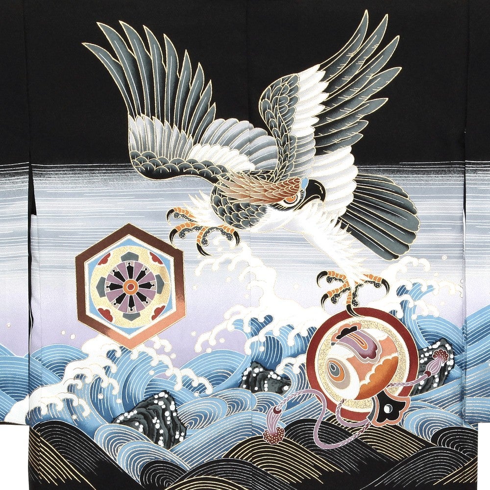 [レンタル] 七五三/節句 袴セット 3歳男の子 凛々しい鷹 白波 ブラックのお試し・サブスク｜宅配レンタル・リースで借りる - Rentio[レンティオ]