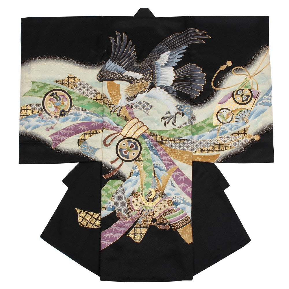 [レンタル] 男の子 お宮参り 産着レンタル6点フルセット 正絹 鷹 金 ブラックの宅配レンタル - Rentio[レンティオ]